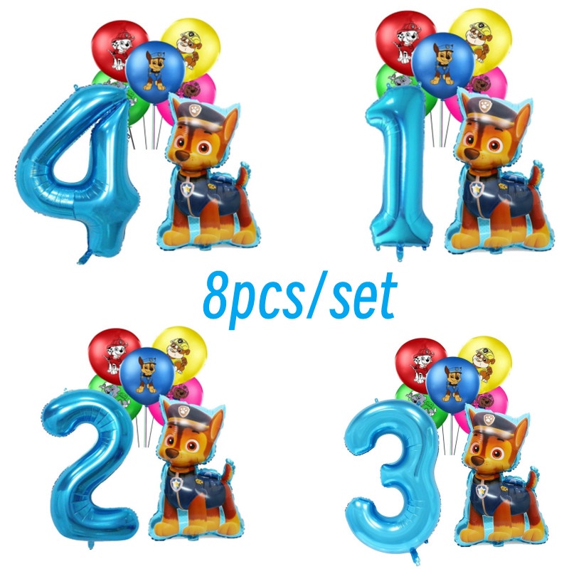 Paw patrol Balloons set Chase Foil BalloonBlue Number Party Decorations Supplies | Shopee ...