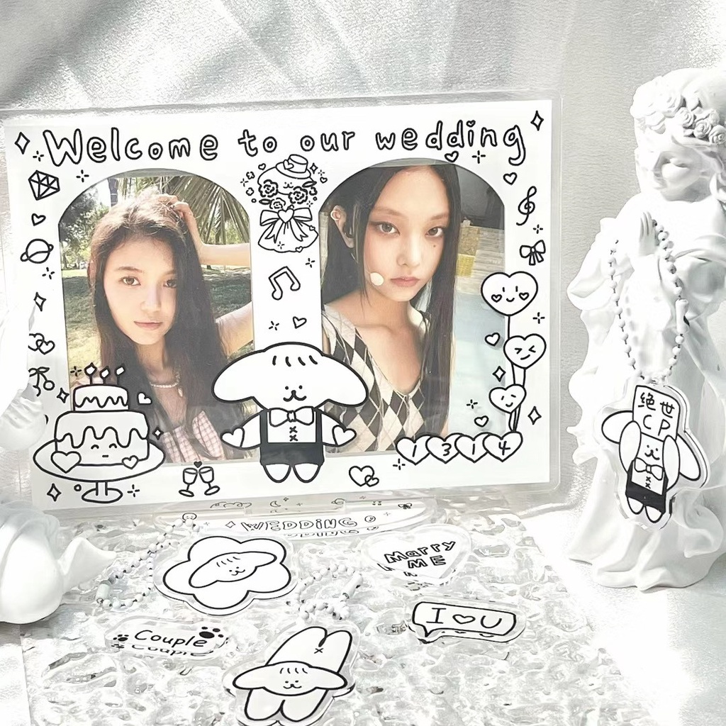 Acrylic Cute Photo Frame with Double Card Slots Wedding Dog Card Holder ...