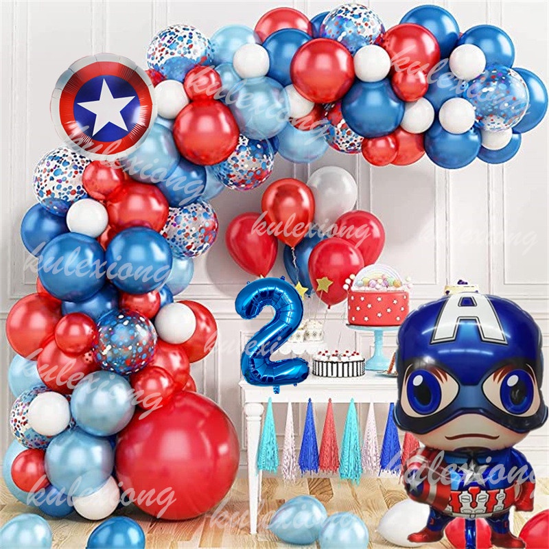 71Pcs Captain America Theme Blue Red Balloon Garland Arch Kit White ...