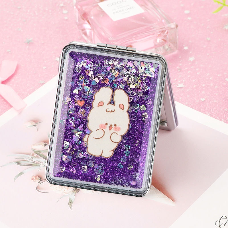 Girl Heart Student Quicksand Double-Sided Zoom Mirror Cute Handheld ...
