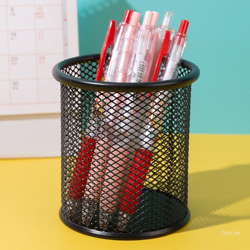 Top Metal Mesh Round Pen Pot Case Pencil Holder Durable Pencil Case ...