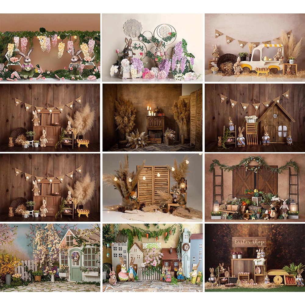 Photography Background Spring Garden Easter Bunny Boho Pampers Grass ...