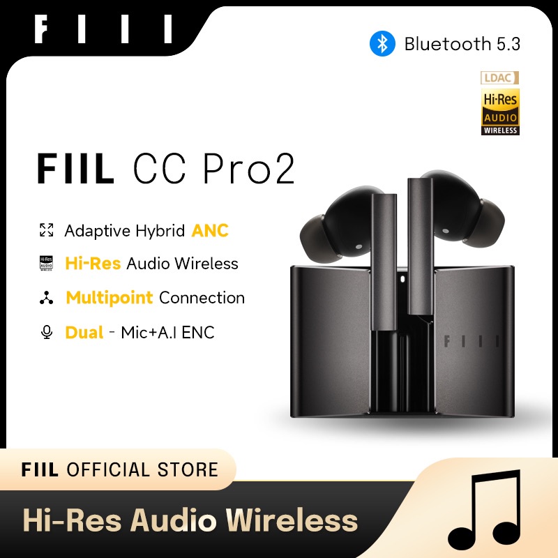 FIIL CC Pro 2 Hi-Res LDAC Wireless Earbuds 42dB Hybrid ANC TWS Bluetooth 5.3 Headphones ...