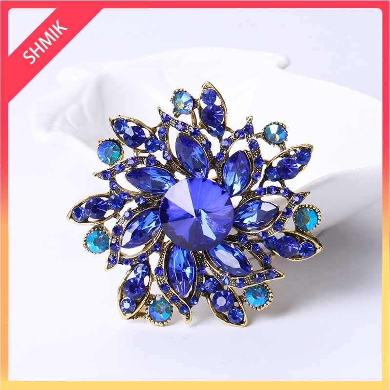 Luxury Big Rhinestone Flower Brooches Pins For Women Lady Shiny ...