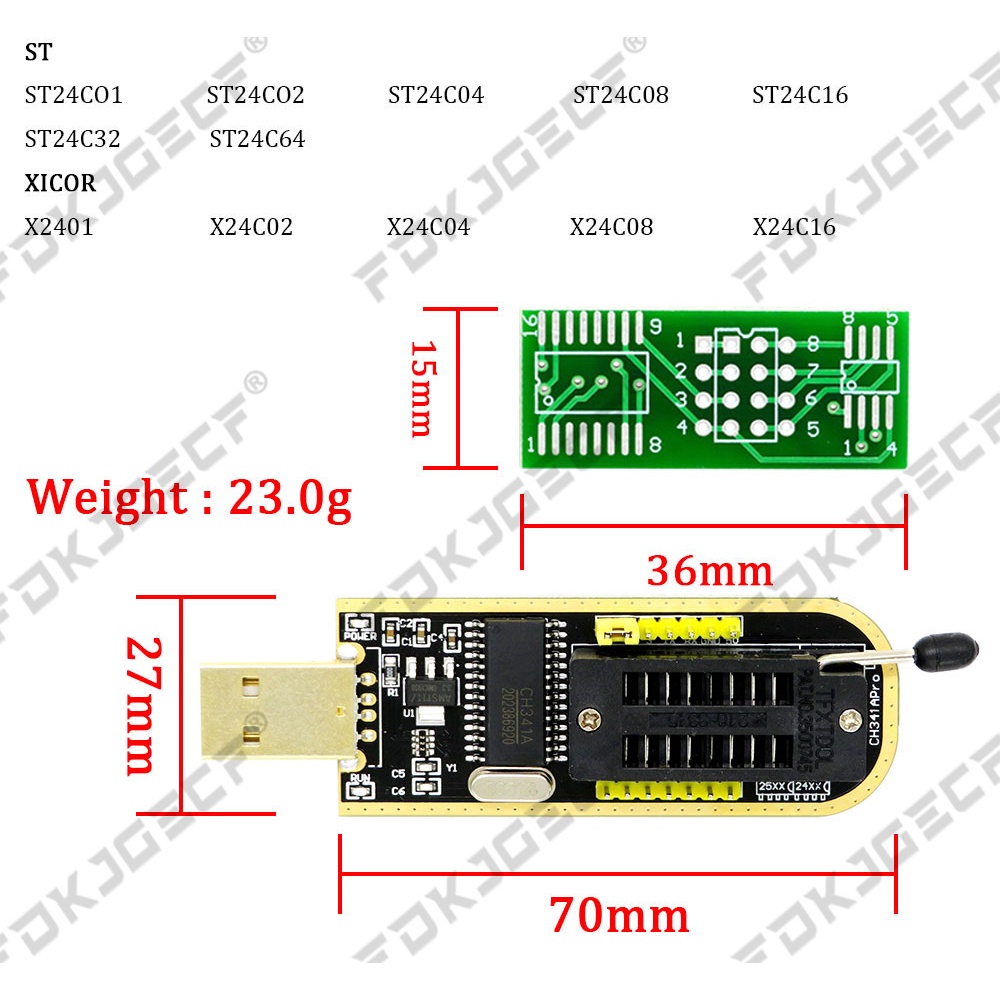 CH341A Programmer adapter+SOIC8 adapter+ SOP8 clip with cable+1.8V ...