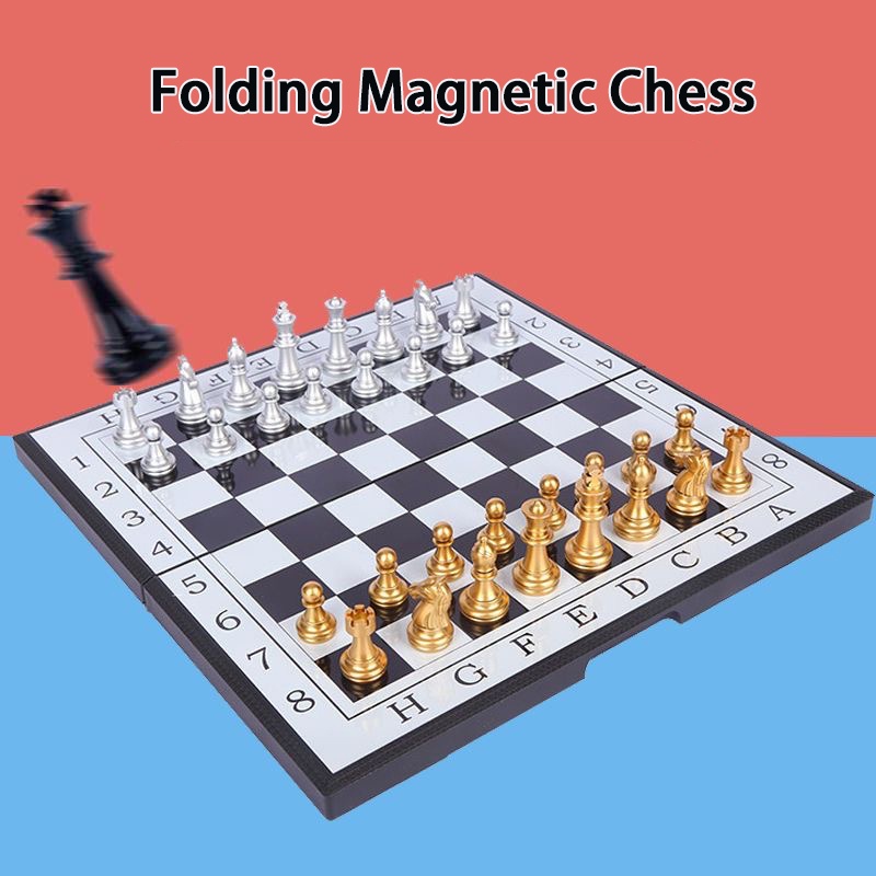 Magnetic Chess Board Medieval 32 Gold And Silver Chess Pieces Foldable ...