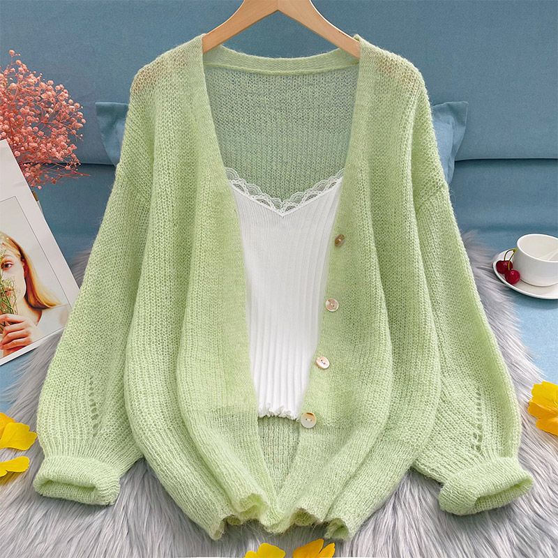 Fashionable Lazy Style Women's Cardigans Simple Knitted Long Sleeve ...