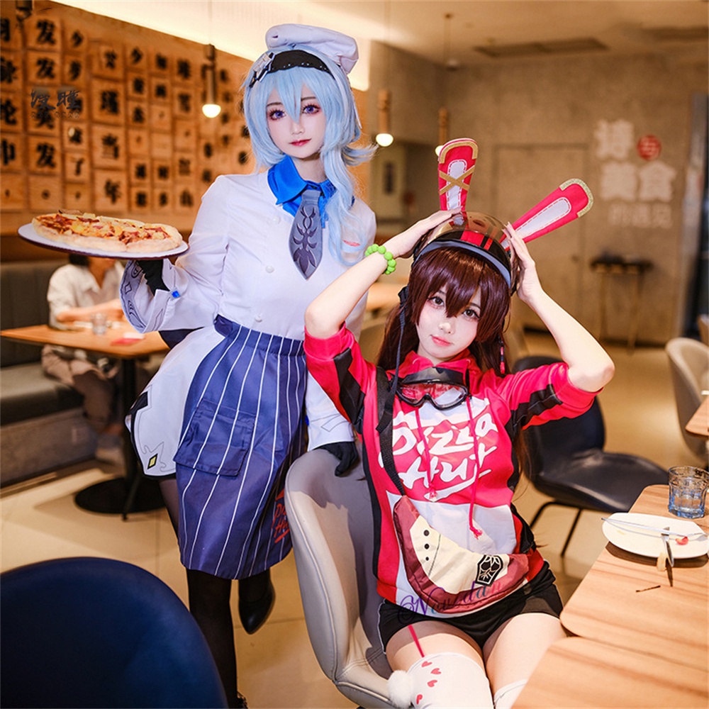 Genshin Impact Amber Eula Pizza Hut Linkage Waiter Maid Uniform Game