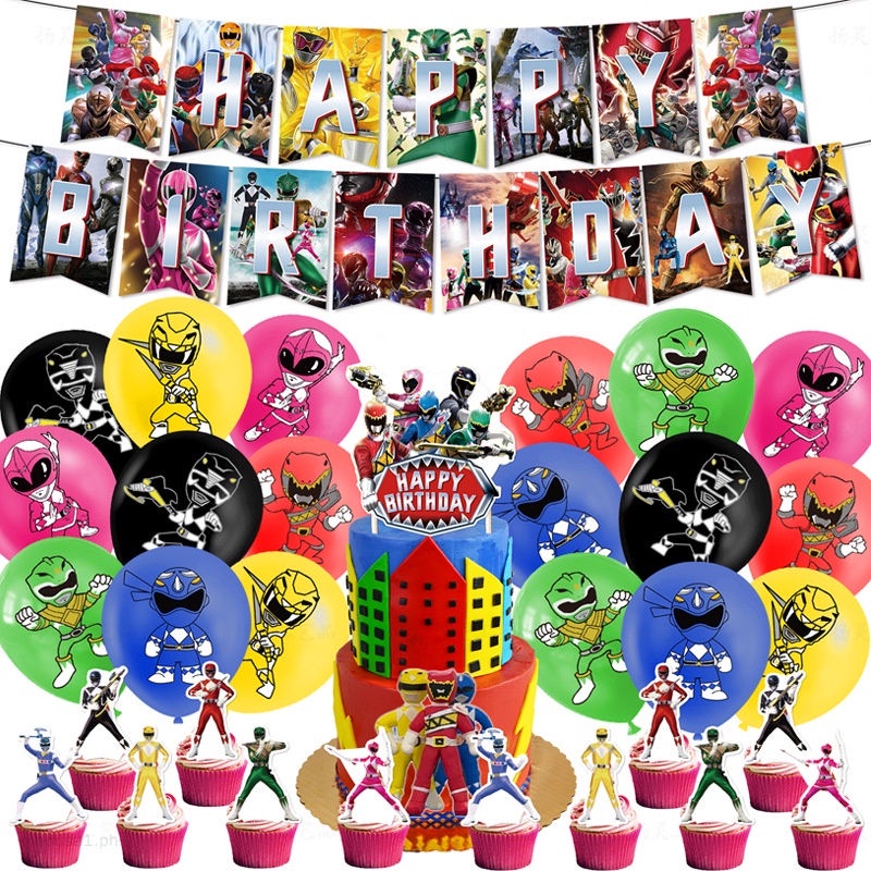 Power Rangers Theme Party Decoration Set Happy Birthday Banner Flag ...
