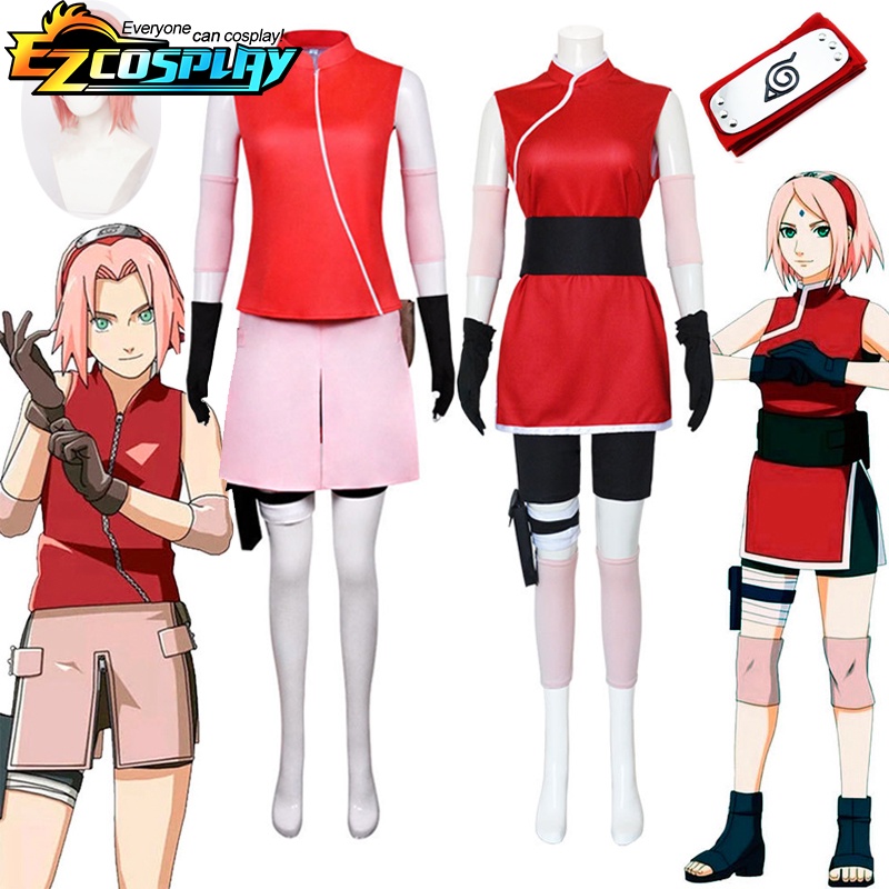 Haruno Sakura Cosplay Costume Wig Women Girls Skirt Outfit Ninja Anime ...