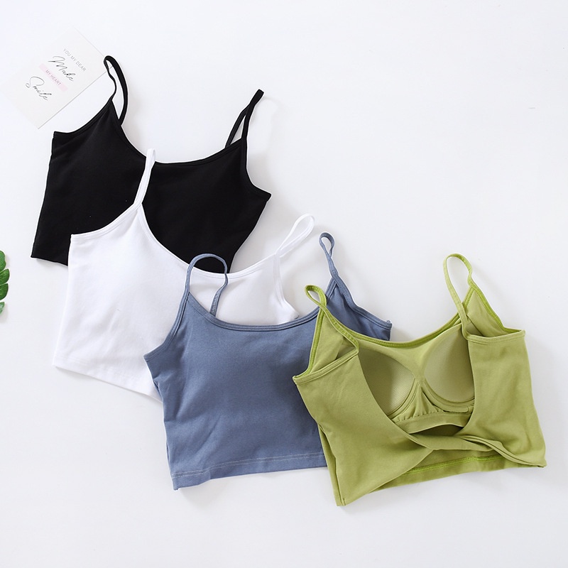 2 in 1 bra-vest U Neck Backless Crop Top Padded Women's Camisole ...