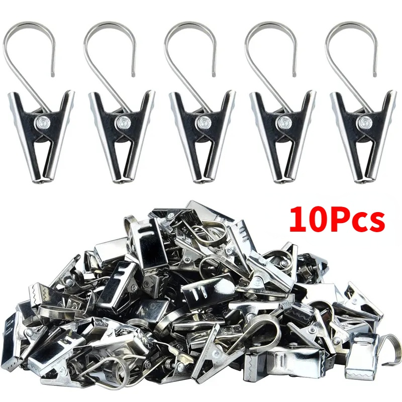 10Pcs/set Stainless Steel Curtain Clips on Hook Hanging Clothes Peg ...