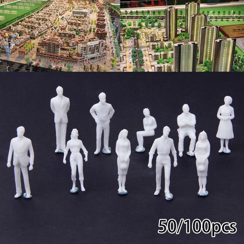 50/100Pcs 1:75 Scale Model Miniature White Figures Human Architectural ...