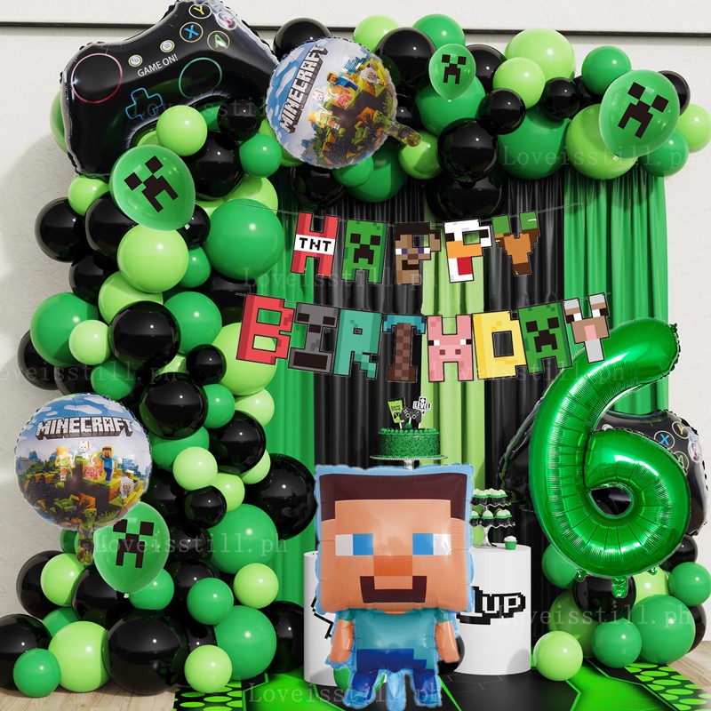 65/66pcs Minecraft Theme Balloons Garland Arch Kit Steven Foil Balloon ...
