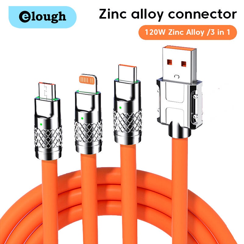 Elough 120W 3 In 1 Charging Cord 120cm Micro USB/Type-C Multiple USB ...