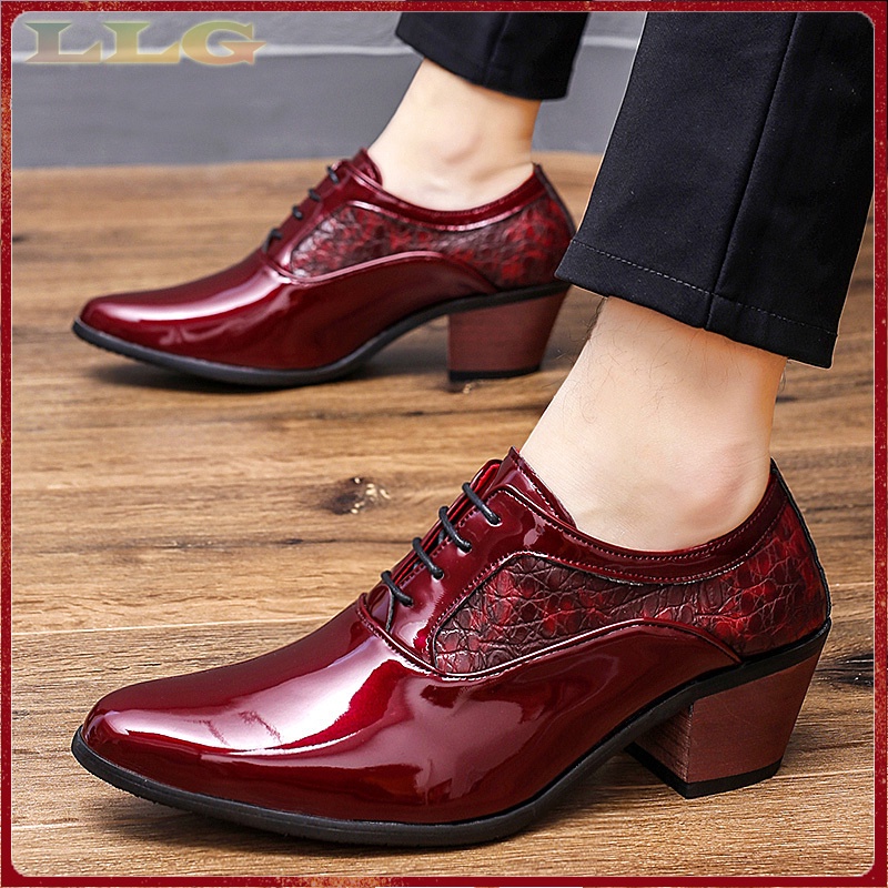 Heightening Business Shoes Genuine Leather Men's High Heel Wedge Plain ...