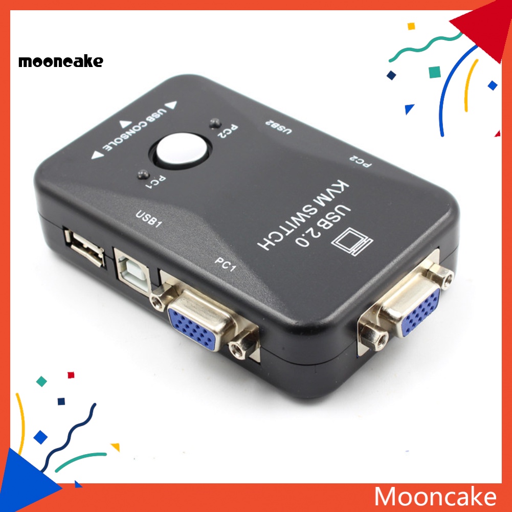 Moon* 2 Ports USB VGA KVM Switch Box for Mouse Keyboard Monitor Sharing ...