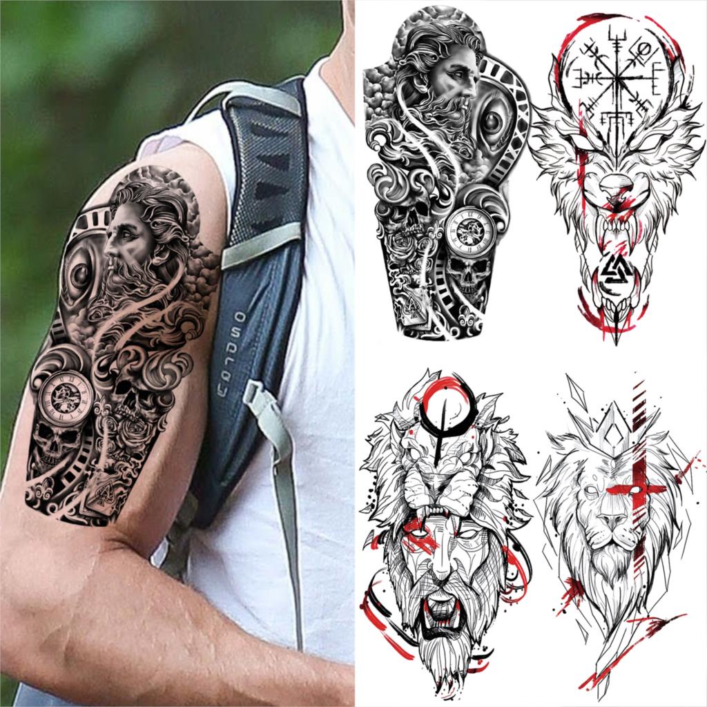 3D God Compass Temporary Tattoos For Men Adults Realistic Fake Lion ...