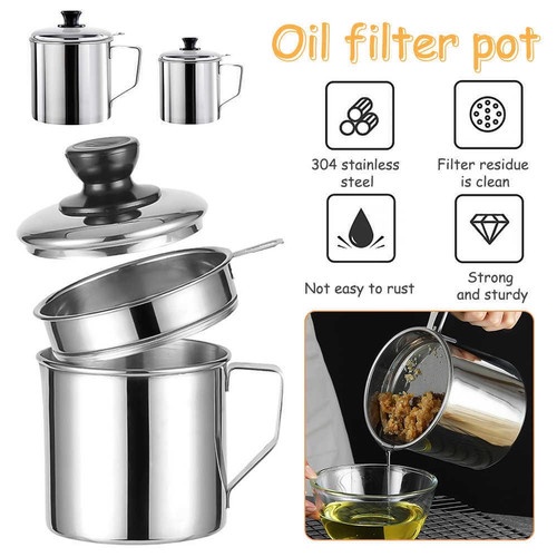 1.3L Stainless Steel Oil Container Oil Strainer Tray Kitchen Cooking ...