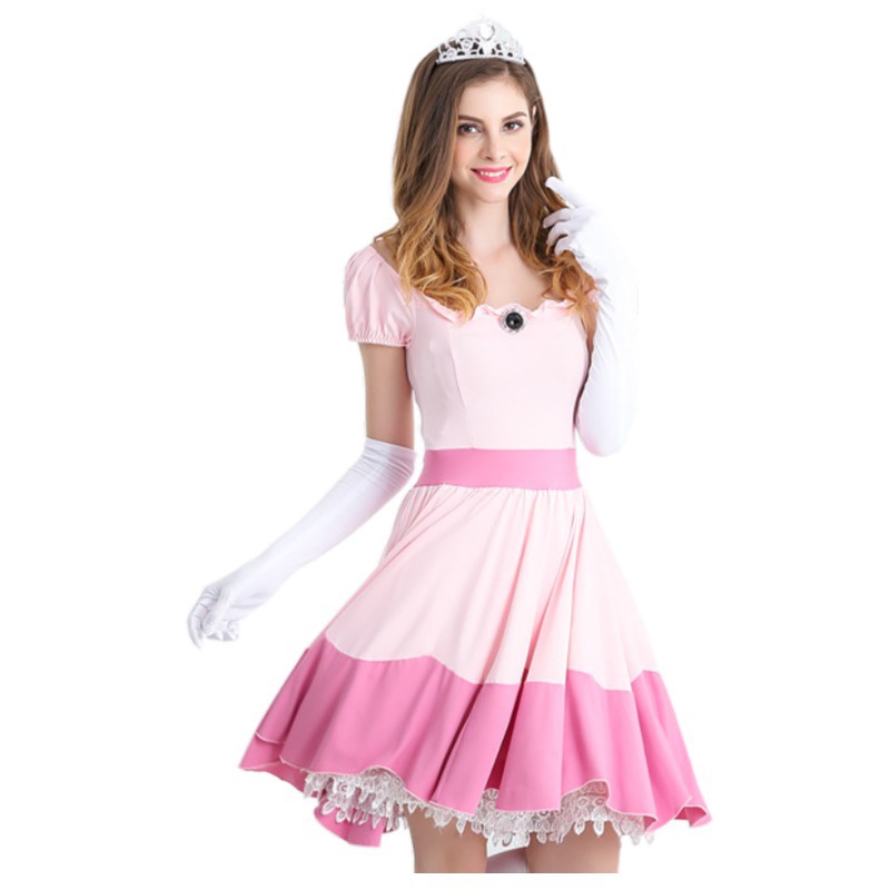 Mario Super Mario Fairy Tale Princess cosplay Pink Princess Costume ...