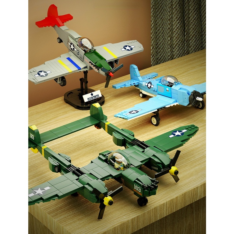 MOC WW2 DF-41 J-20 H-6K P-51 F2F P-38 Air Fighter Bomber Aircraft ...