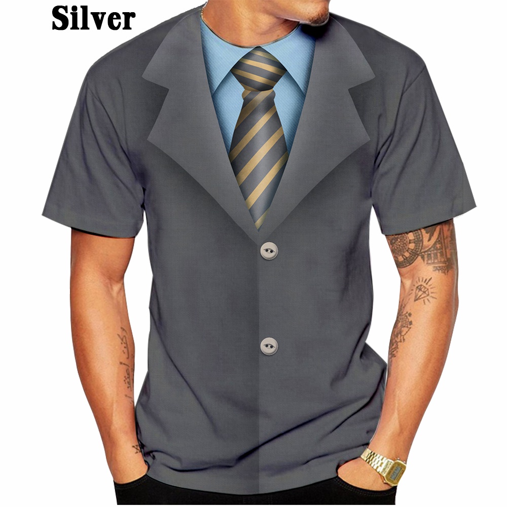 Hot Sale 2022 Summer Fashion Funny Fake Suit 3D T-shirt Tuxedo Bow Tie ...