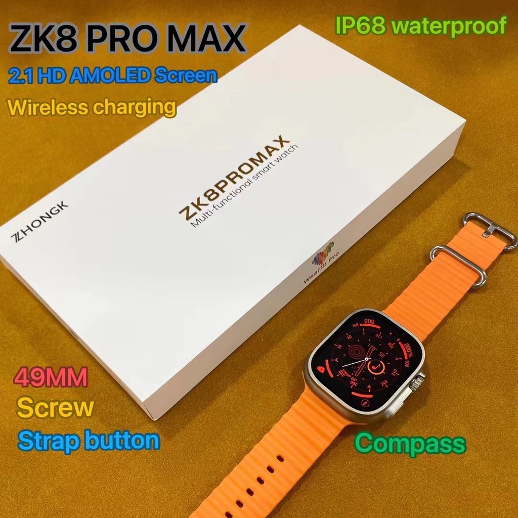 ZK8 Pro Max Smart Watch 2.2inch AMOLED Compass Ultra Series 8 49mm NFC ...