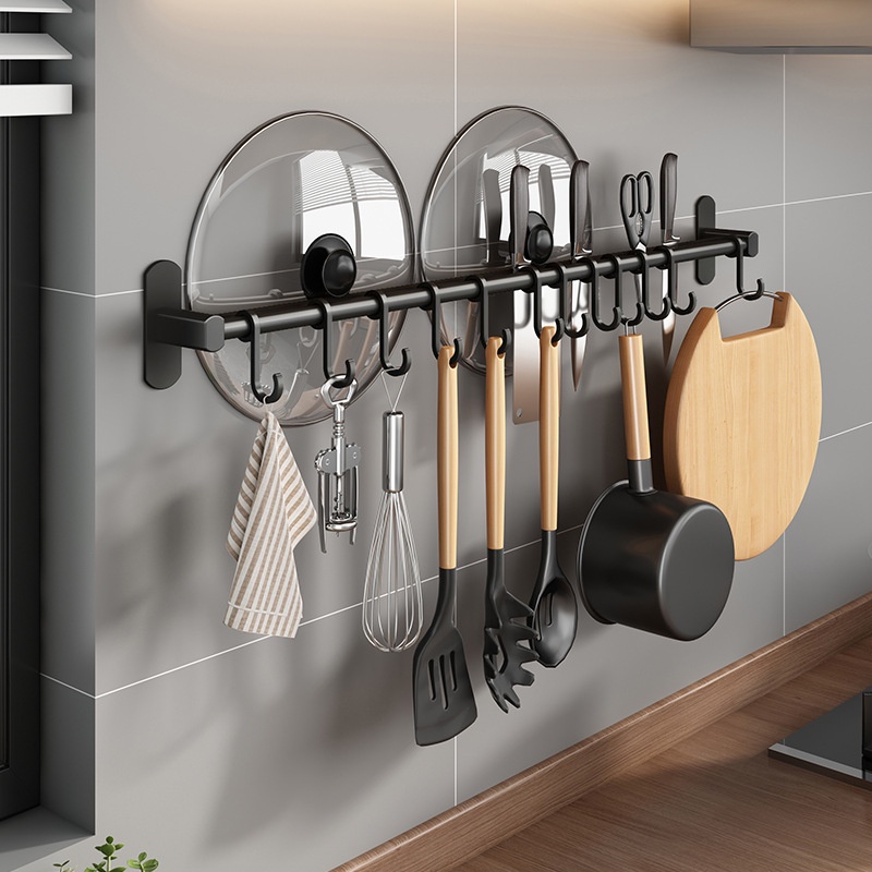 Kitchen Hook Hanging Rod Punch-free Gun Gray Wall-mounted Knife Rack ...