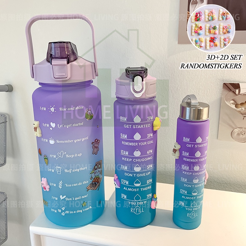 3 IN 1(2L+1L+500ml) Water Bottle Tumbler With Straw Time Marker ...