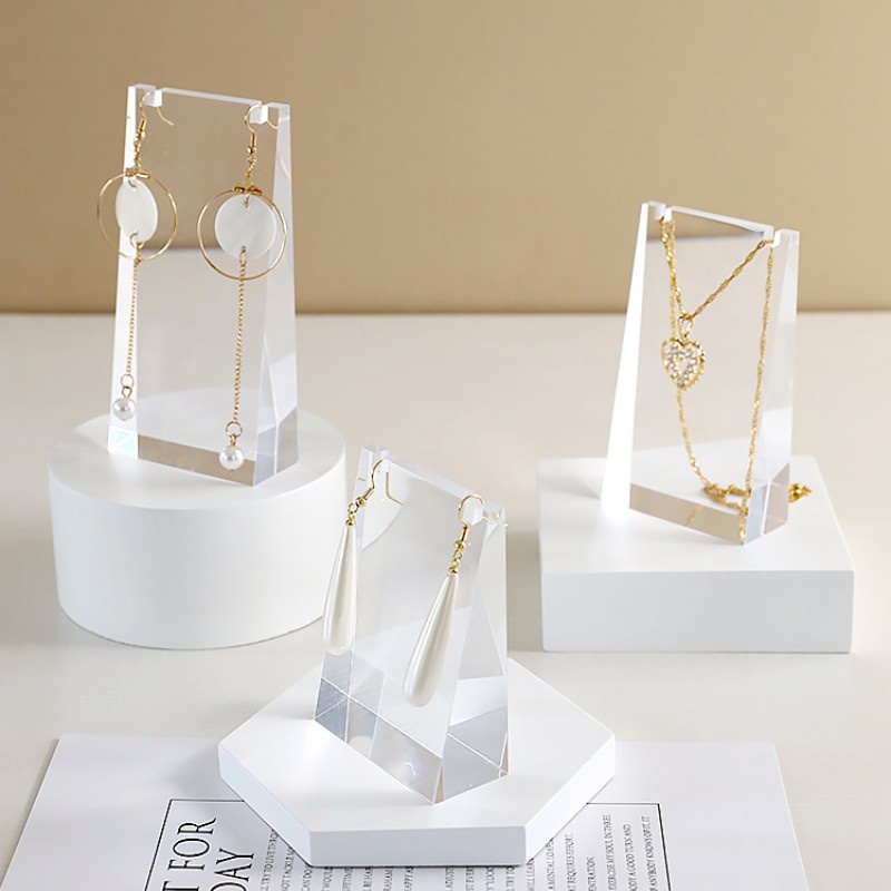 Acrylic 3pcs Nacklace Display Stand Clear Earring Holder Lucite Earring ...