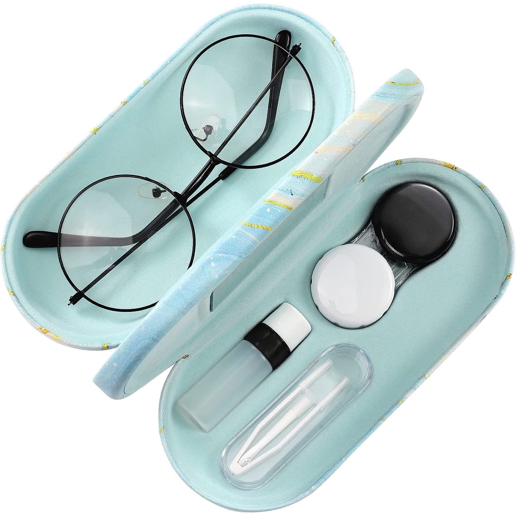 MoKo Double Eyeglass Case, Contact Lens Case with Mirror Tweezers ...