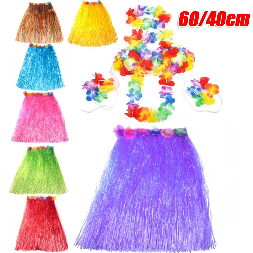 Hawaiian Party Costumes Set 40CM/60Cm Skirt Lei Wristbands withSkirt ...