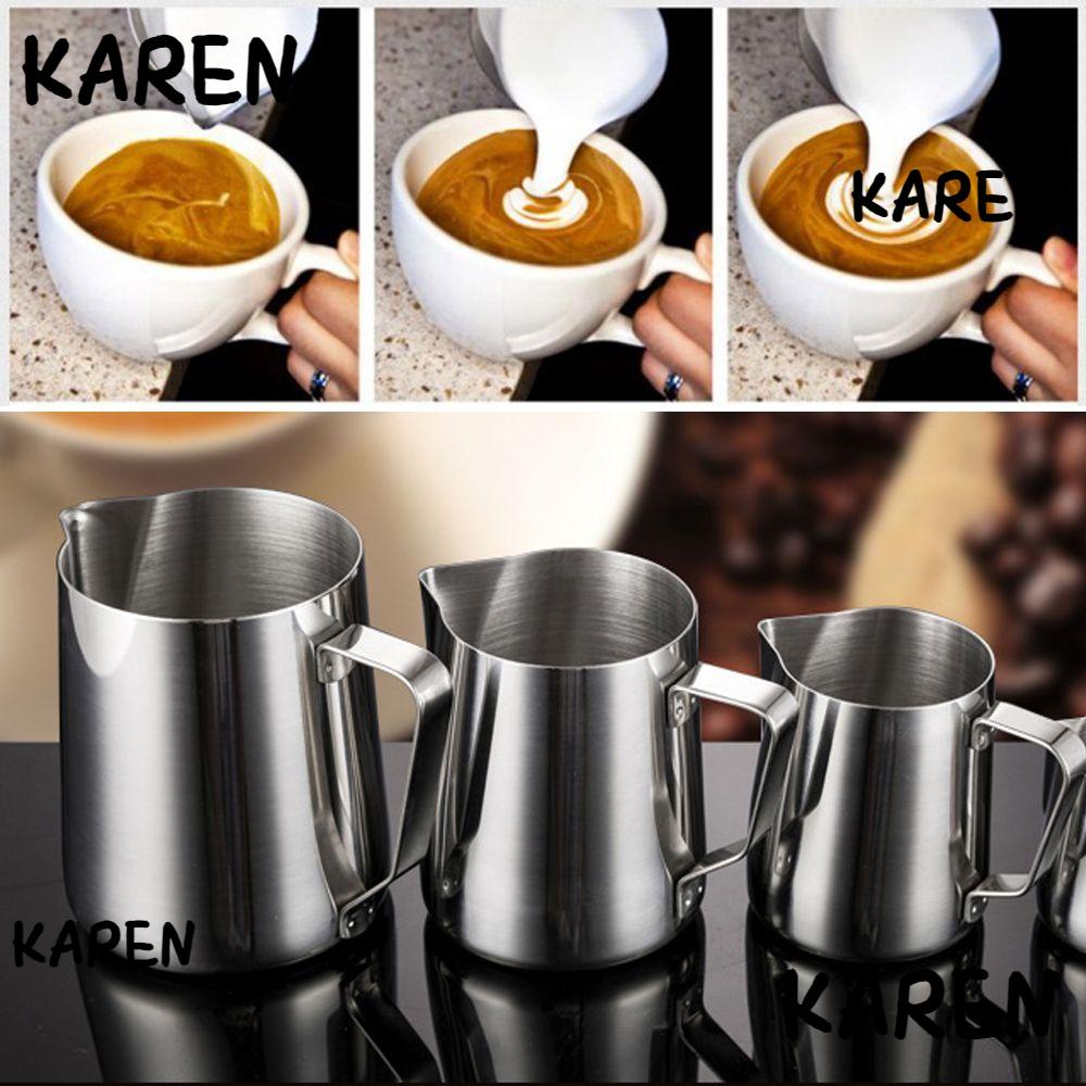 KAREN Milk Frothing Mug Drinkware Liquid Measure Stainless Steel Foam ...