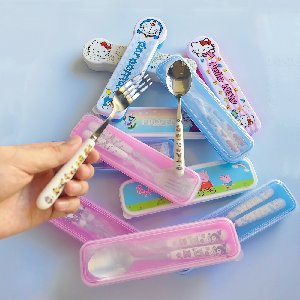 【macg】 Cute Spoon Fork Set Cartoon Tableware Portable Stainless ...