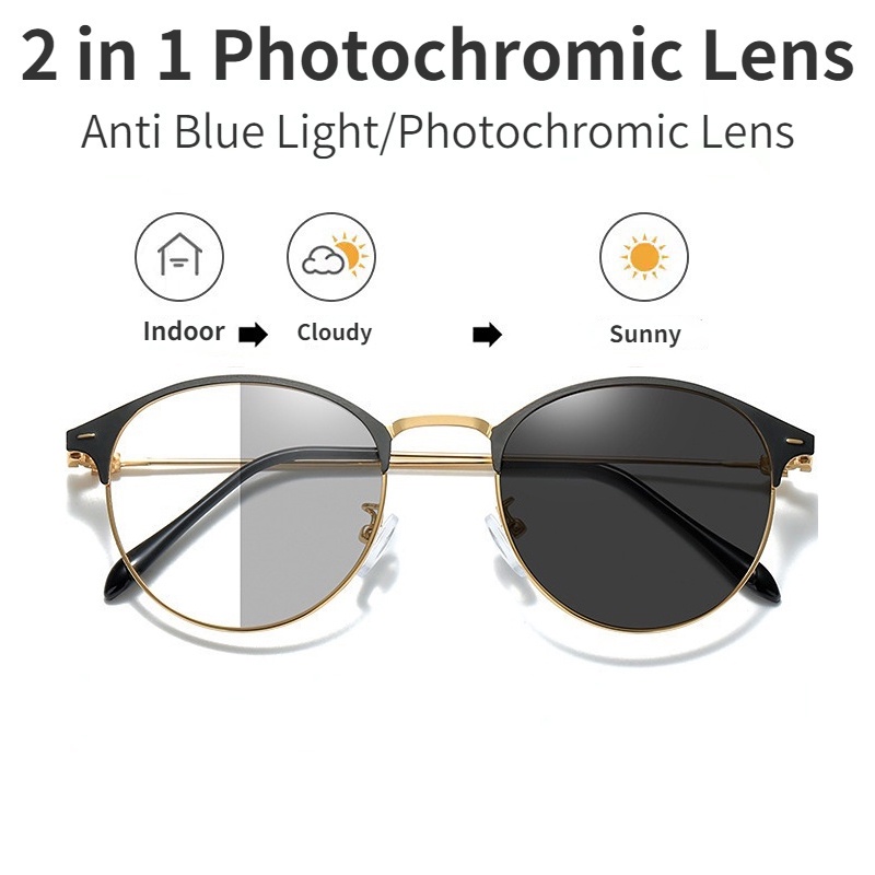 Fashion Photochromic Anti radiation Glasses For Women Men Sun Adaptive ...