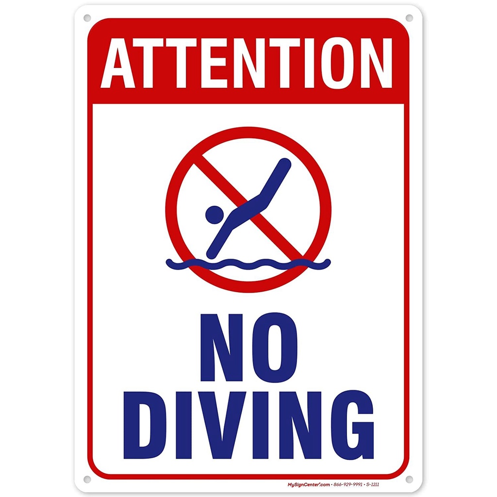 Attention No Diving, Pool Rules Sign - 8'' x 12" - Metal Wall Decor ...