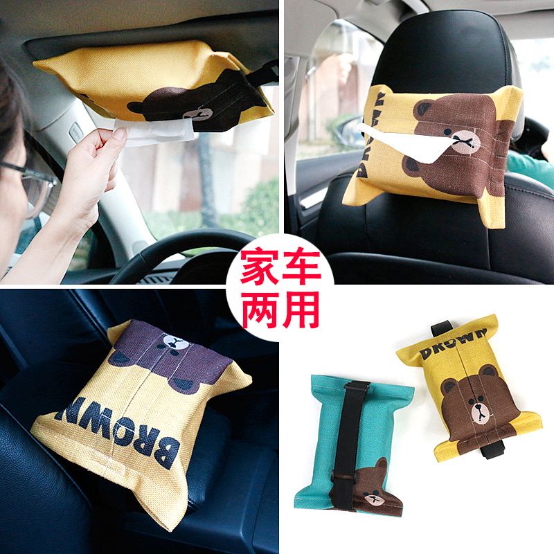 Car Headrest Tissue Box Cute Cotton Linen Fabric Tissue Box Cartoon ...