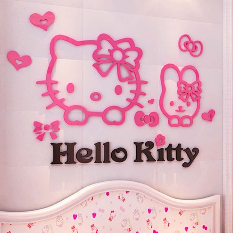 Hello Kitty Wall Sticker Miorror Acrylic 3D Wall Sticker Kids Girls ...