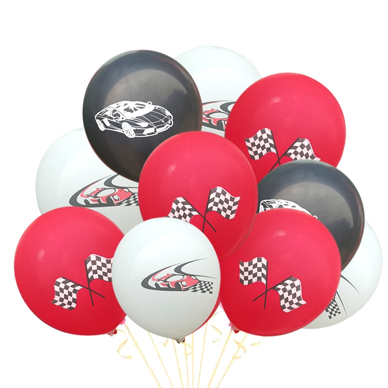 Race Car Balloon 12inch Latex Checkered Flag Car Balloons Racing Cars ...