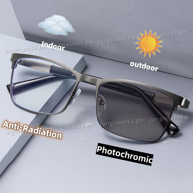 Anti Radiation Photochromic Eyeglass For Women Student Men Square Metal ...