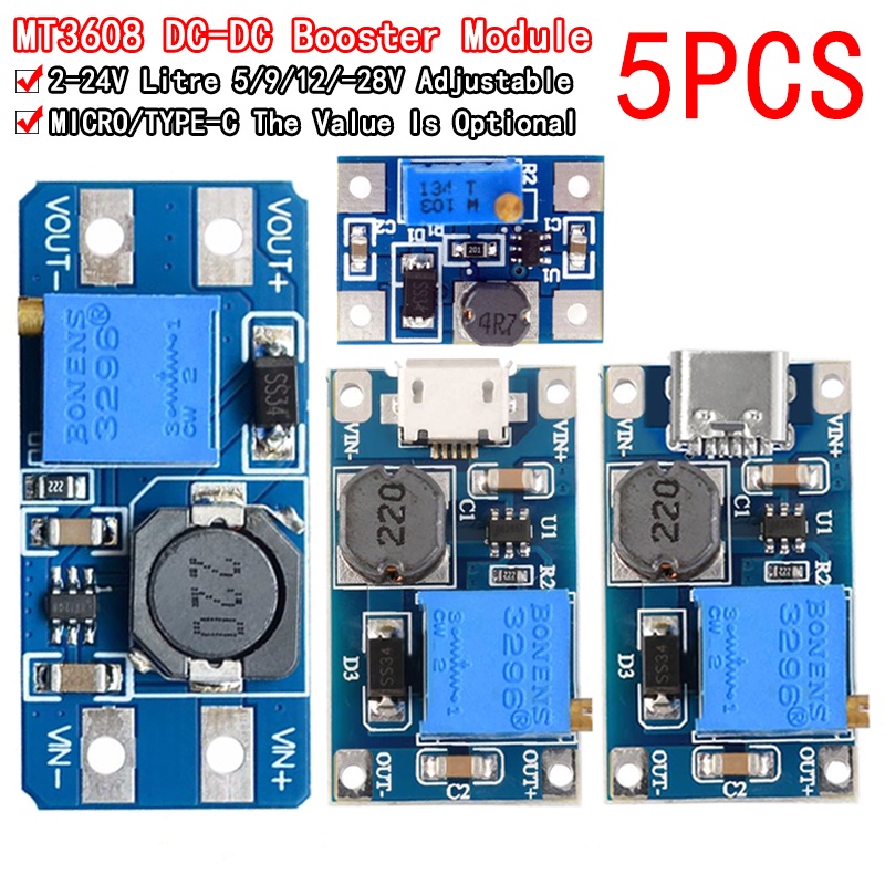 5PCS MT3608 DC-DC Step Up Converter Booster Power Supply Module Boost Step-up Board MAX output ...