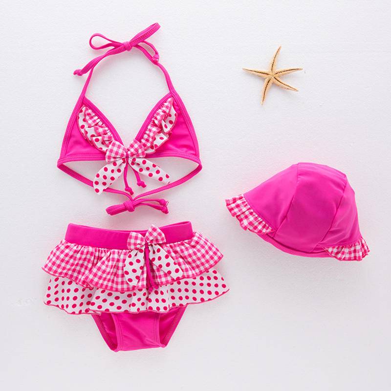 Girls Split Swimsuit Rose Red Checked Children's Hot Spring Suit ...