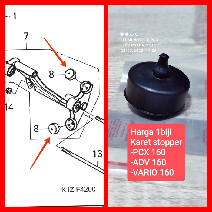 Rubber STOPPER LINK ENGINE HANGER PCX 160 ADV 160 VARIO 160 Price 1 ...