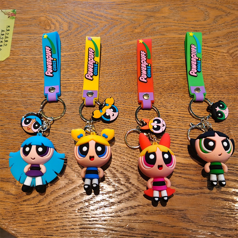 The Powerpuff Girls Pendant Keychains Anime Cartoon Holder Car Key ...