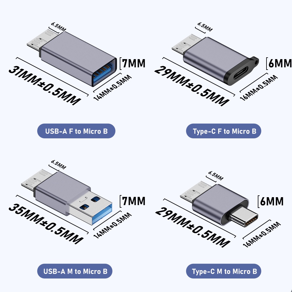 USB 3.0 Micro B to Type C Adapter Connector USB A to Micro B Data ...