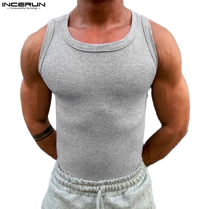 INCERUN Men Vintage Simple Fitness Pinstripe Knit Sleeveless Tanks ...