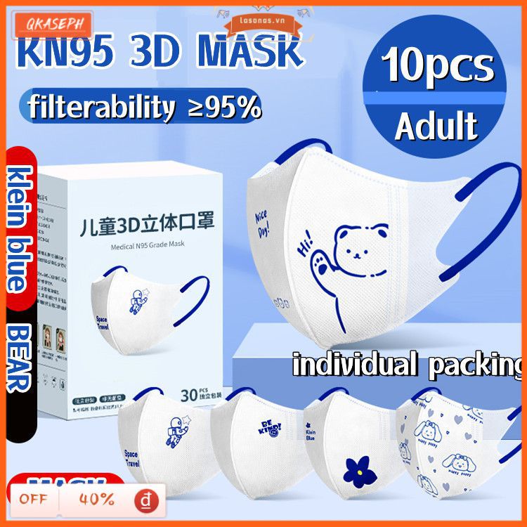 10pcs Adult Mask Klein Blue Bear Mask 4 Layers Protection 3d Protective Facemask Individually ...