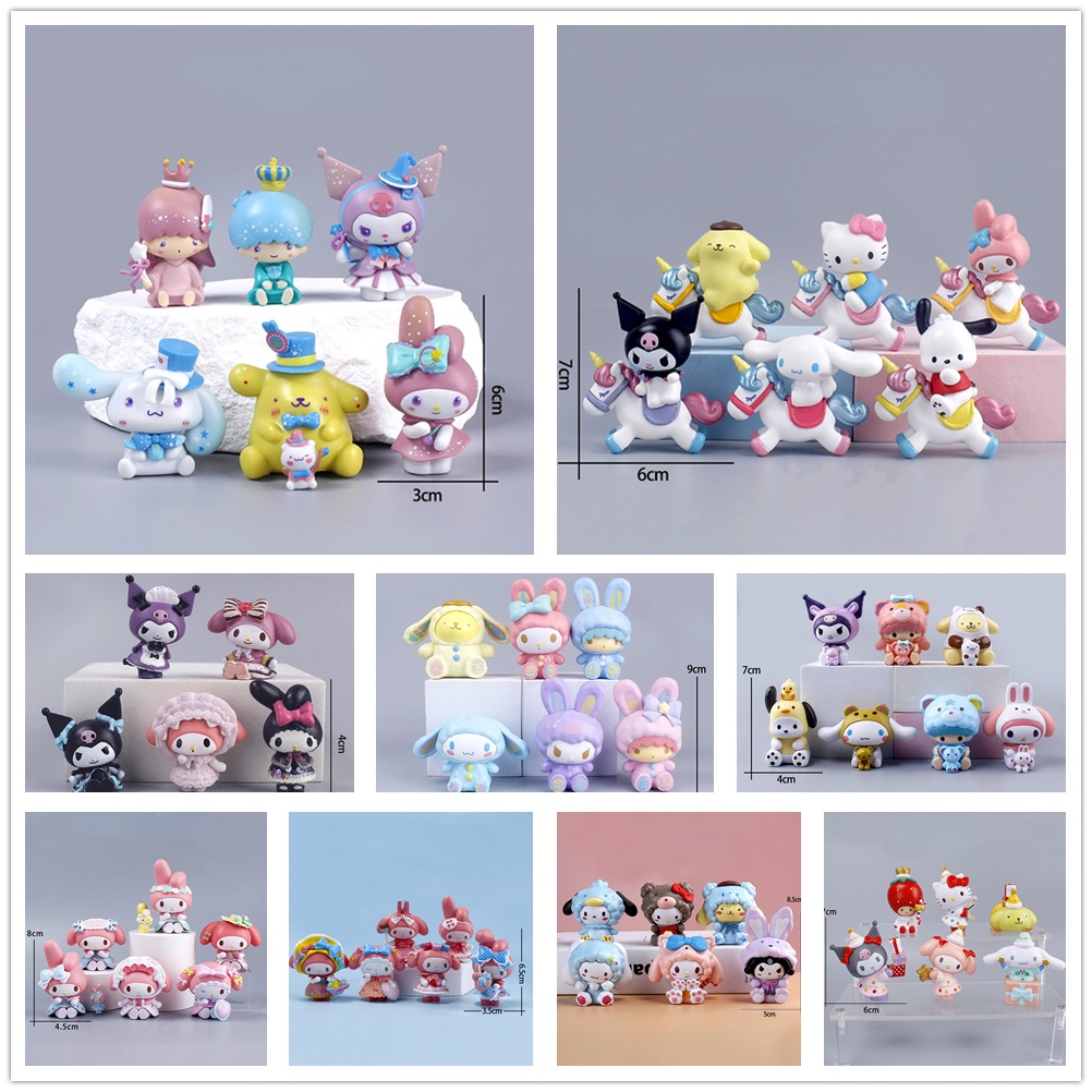 6Pcs/ Set Kuromi Sanrio Melody Action Figures Hello Kitty Birthday ...