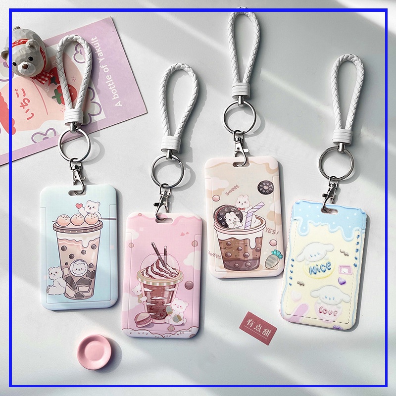 Cute Milk tea Design Credit Card/Bus Pass/ID Card Holder with Short ...