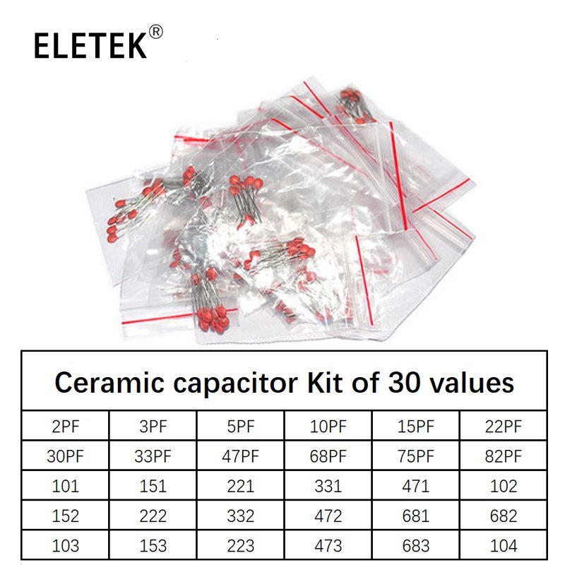 300pcs 30value 50V Ceramic Capacitor Assorted Kit Assortment Set 2pf To ...